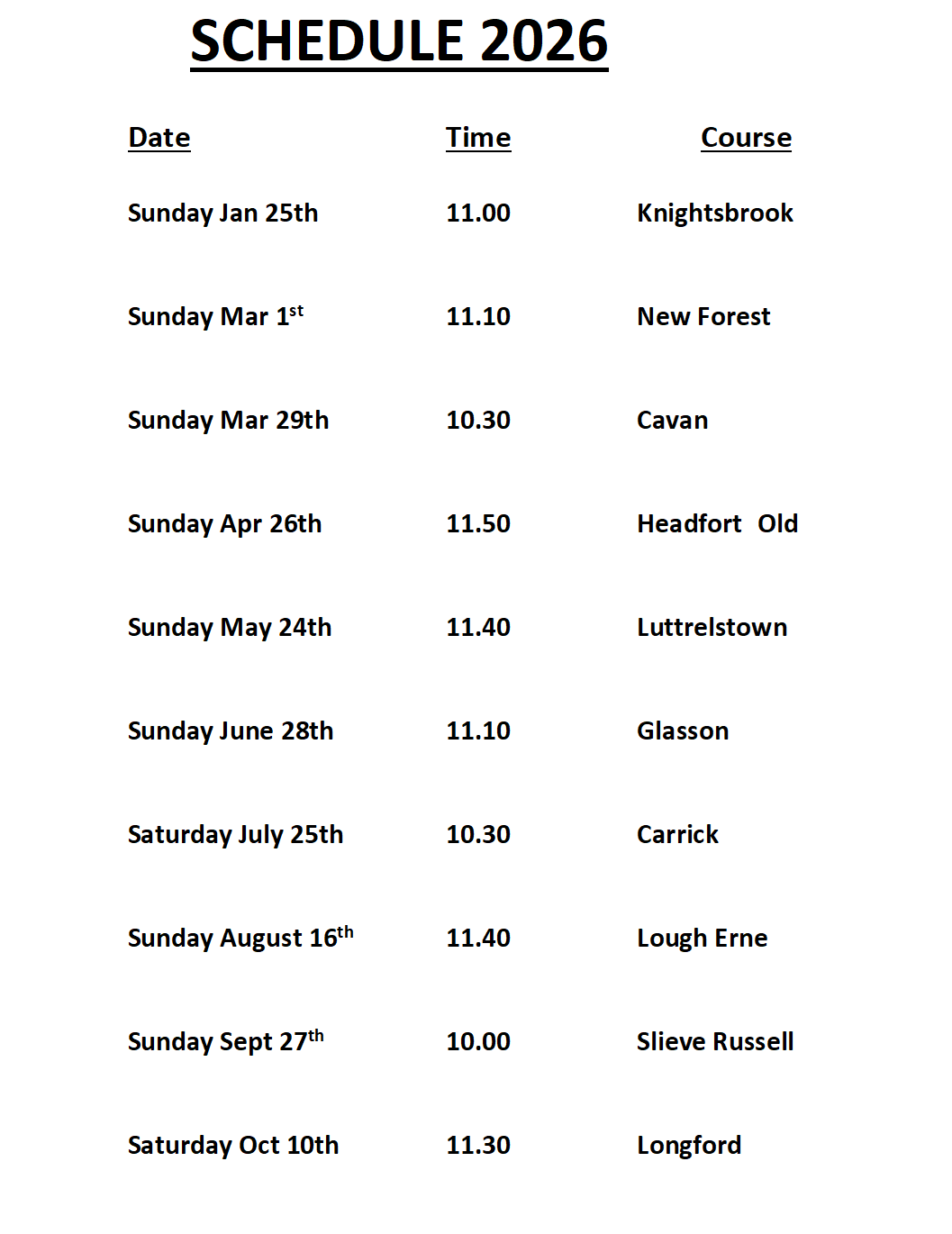 Outings Schedule | Drumlish / Ballinamuck Golf Society